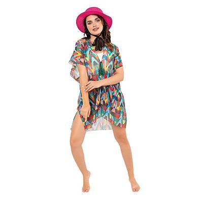 Women's Colorful Zigzag Pattern Beach Wear, Swimwear Sheer Cover-Up