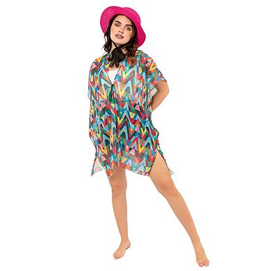 Women's Colorful Zigzag Pattern Beach Wear, Swimwear Sheer Cover-Up