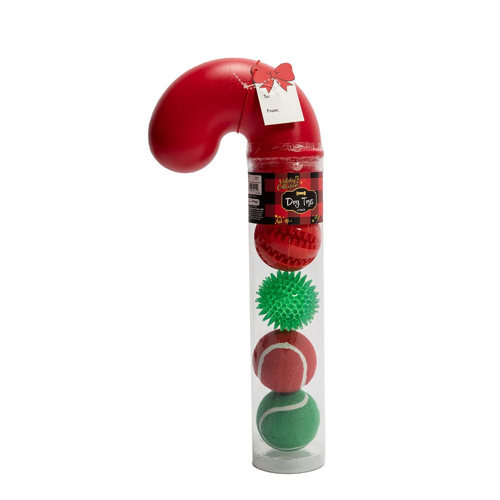 Woof Tennis Ball & Candy Cane Interactive Pet Toy