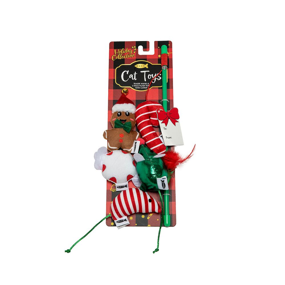 Meow 5-Pk. Candy Cane Mouse Teaser Wand Interactive Pet Toy