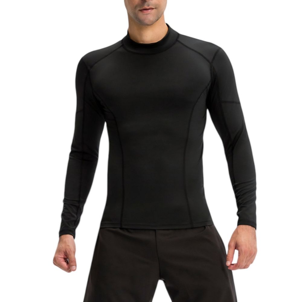 Mens Long Sleeve Compression Shirt with Contrast Stitching and Athletic Fit
