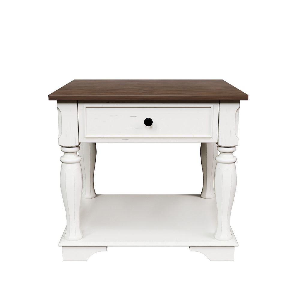 Serwall European-Style Solid Wood Side Table with Drawer & Bottom Shelf