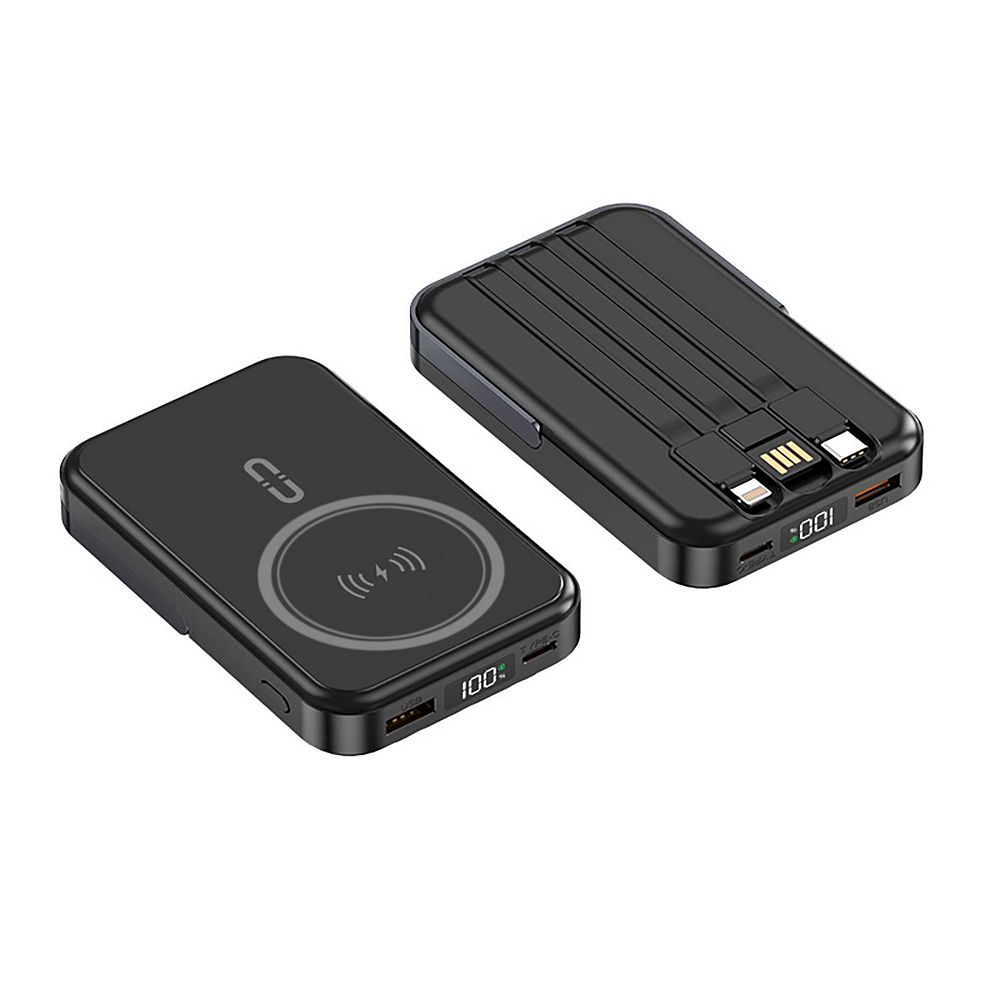 10000mAh Magnetic Power Bank w/ Stand- 3 Cables & Wireless Charging