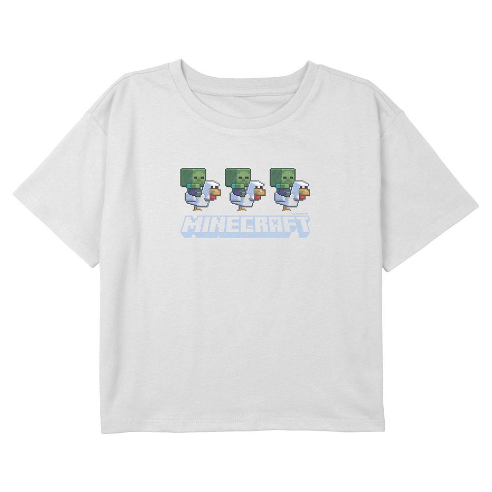 Girls 7-16 Minecraft Movie Chicken Jockey Lineup Boxy Cropped Graphic Tee