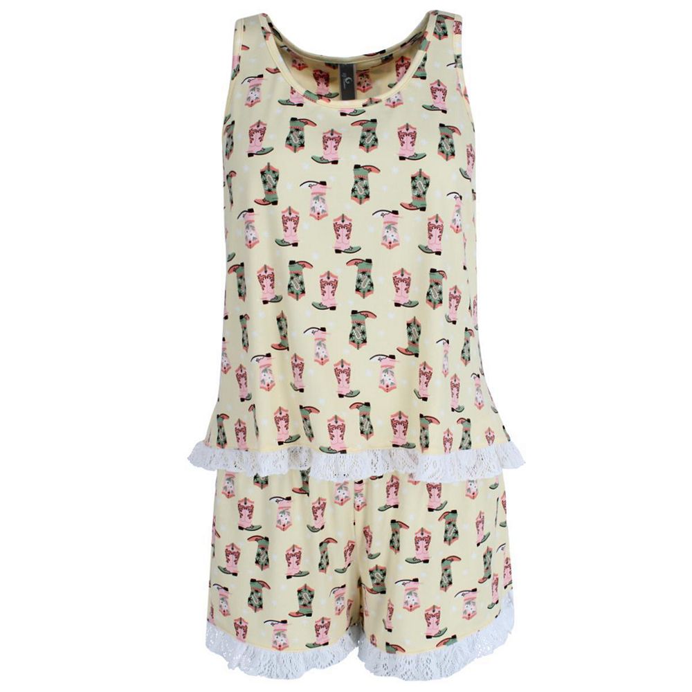 PJ Couture Women's Sleeveless Lacy Matching Short Set