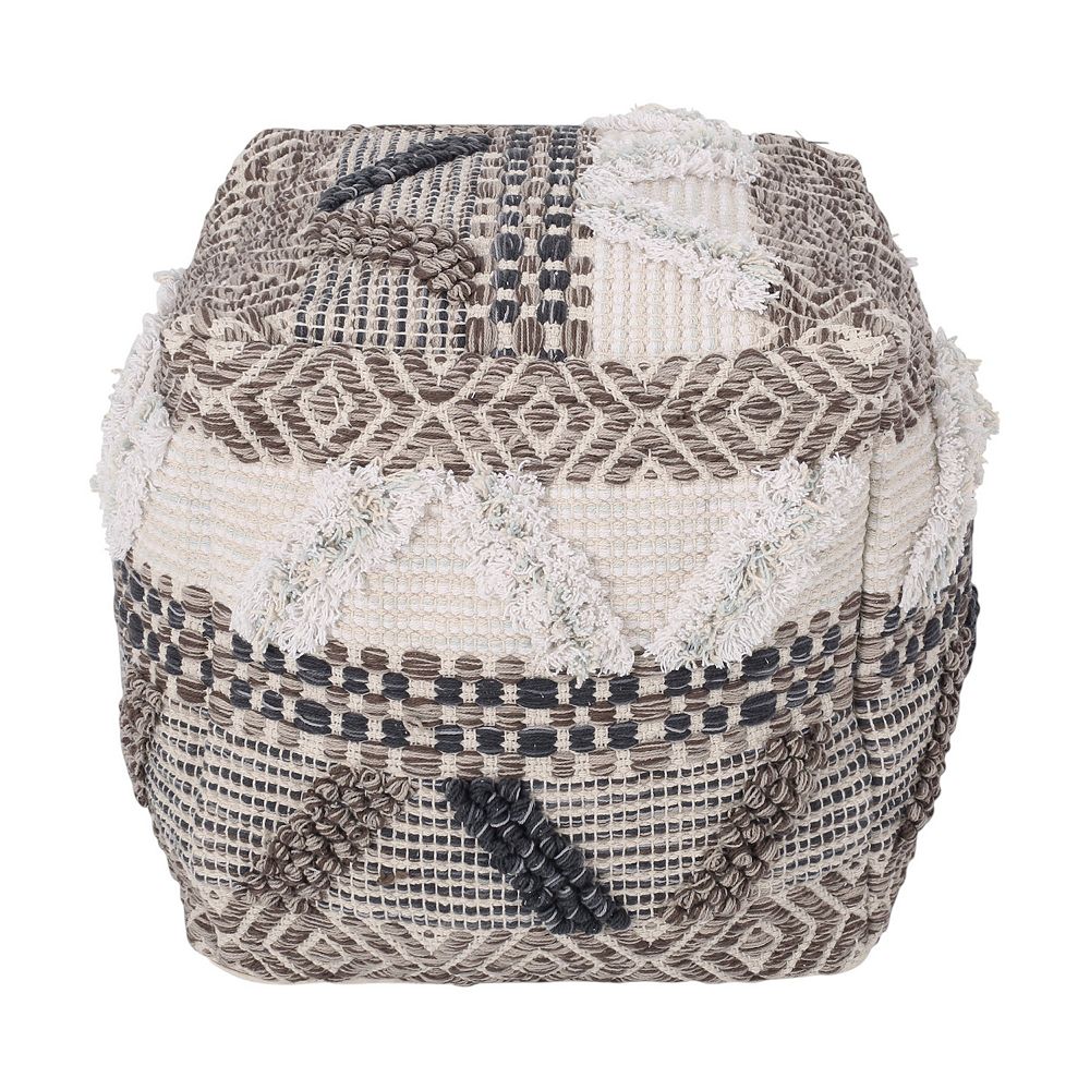 16.00 inch Handwoven Textured Pouf Ottoman with Boho-Inspired Design