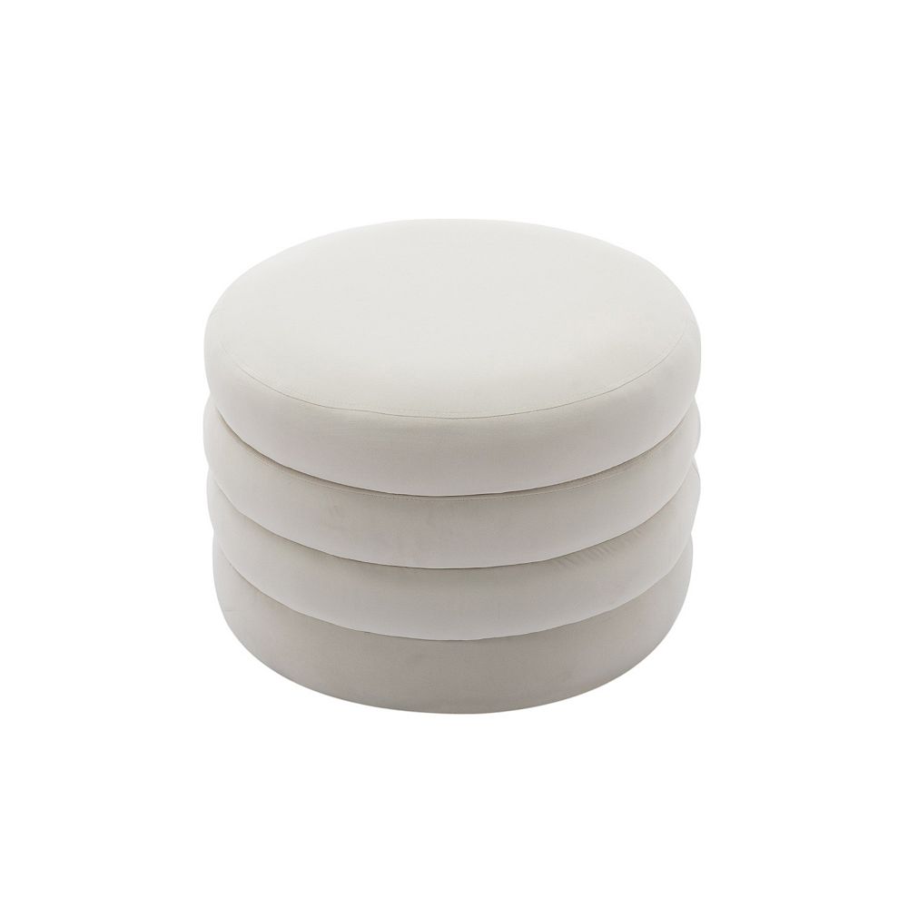 24.41 inch Round Velvet Ottoman with Layered Design