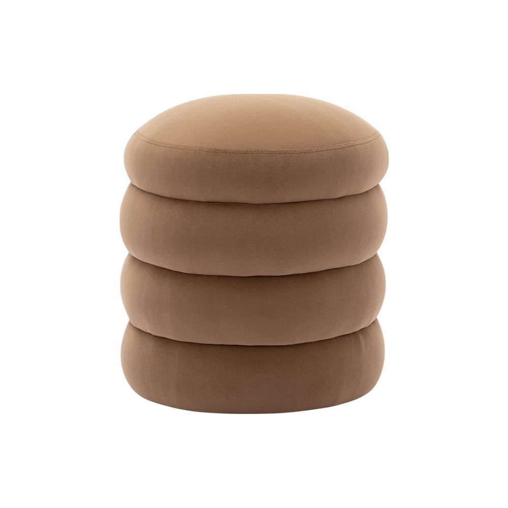 16.93 inches Modern Round Pouf Ottoman with Layered Design for Living ...