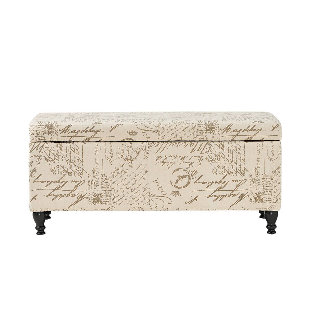 42.00 inches Vintage-Inspired Printed Script Storage Ottoman with ...