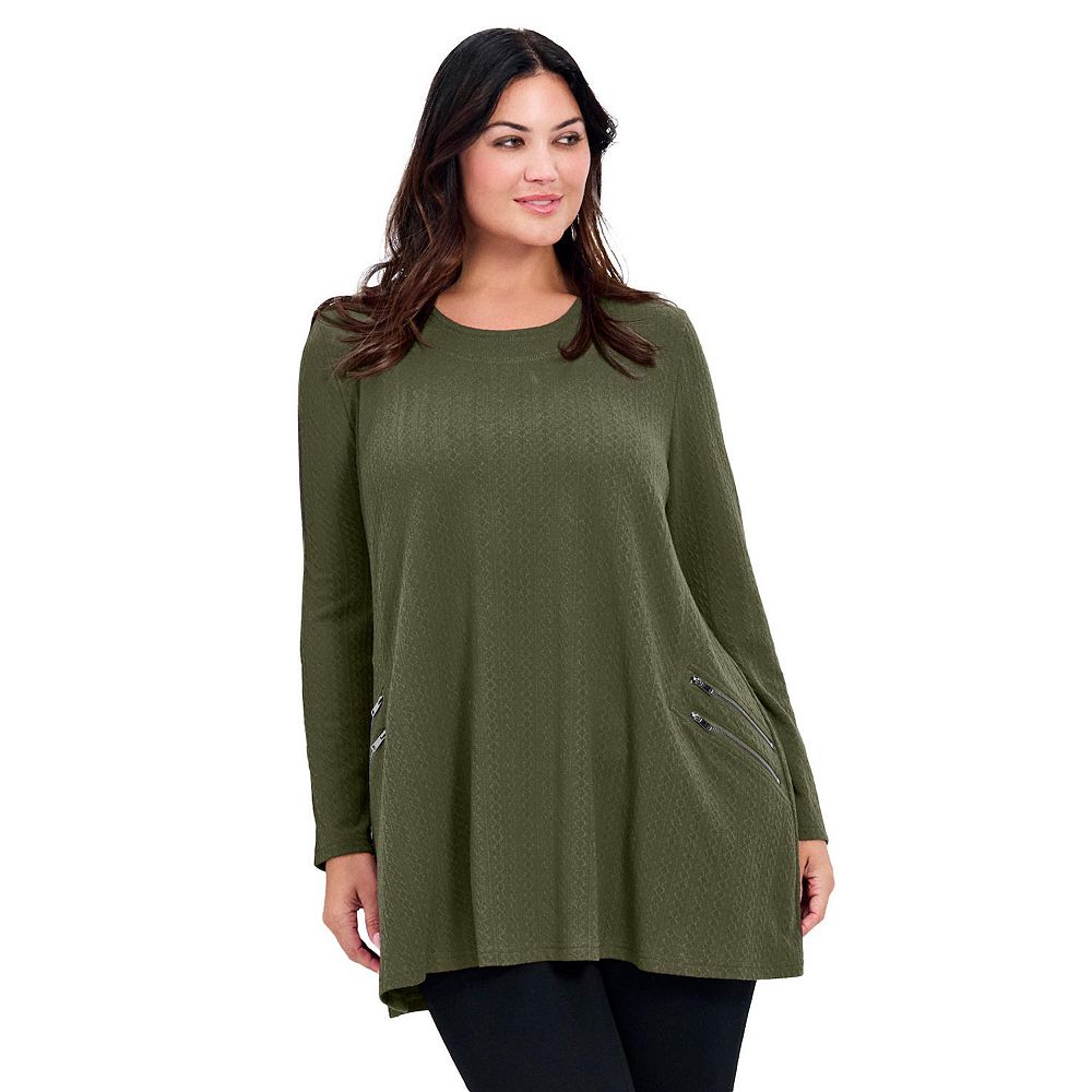 Avenue Women's Plus Size Alina Hacci Zip Detail Tunic