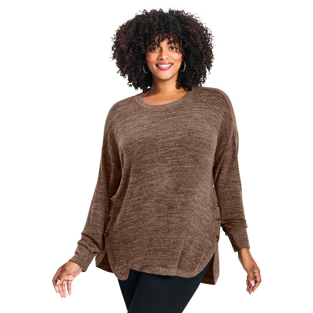 Avenue Women's Plus Size Bec Button Detail Hacci Top