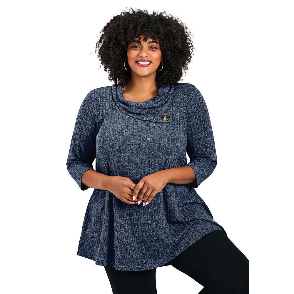 Avenue Women's Plus Size Miley Rib Hacci Button Tunic