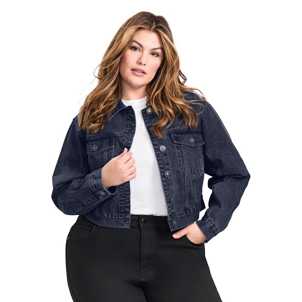 Avenue Women's Plus Size Emma Denim Cropped Jacket