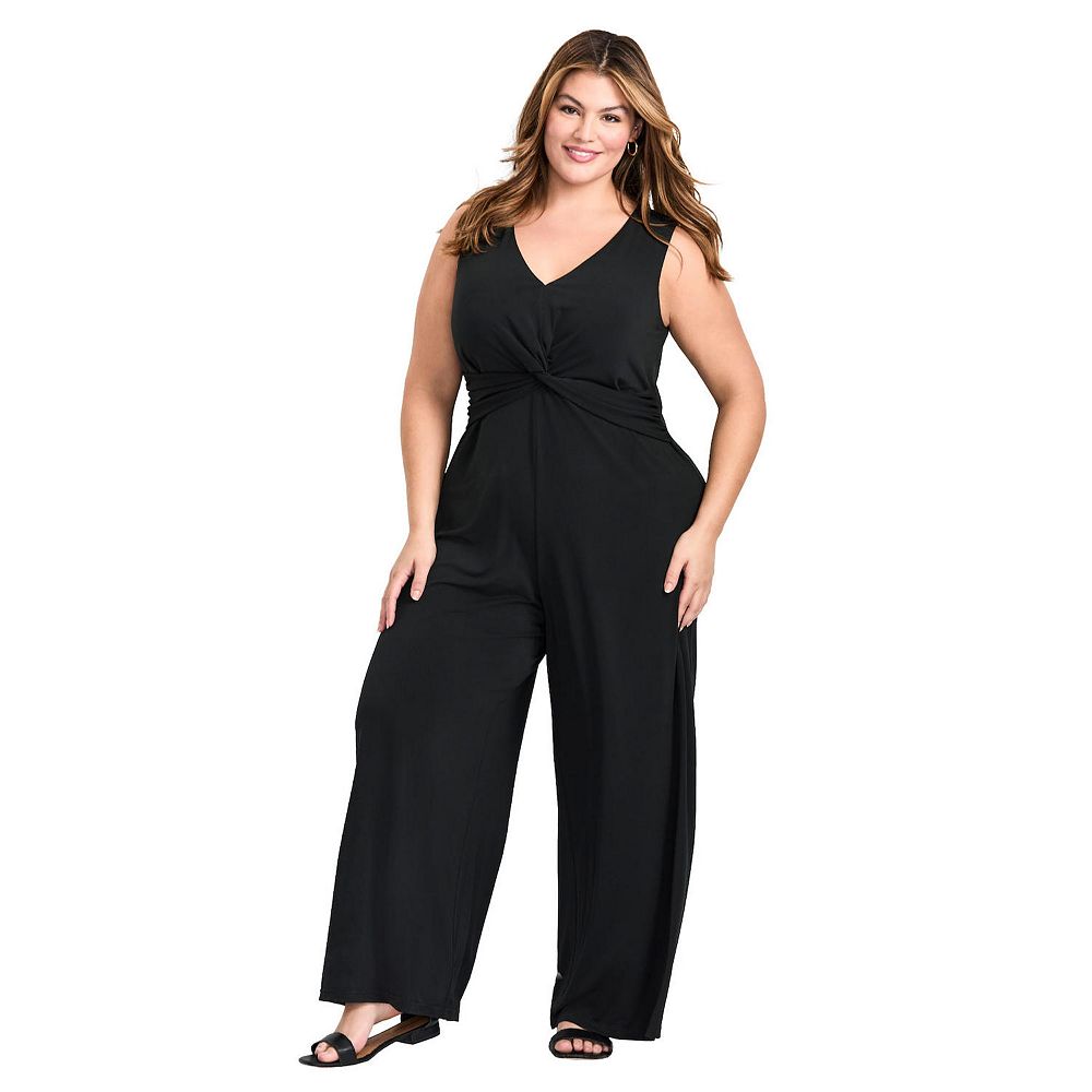 Avenue Women's Plus Size Audrey Twist Front Jumpsuit