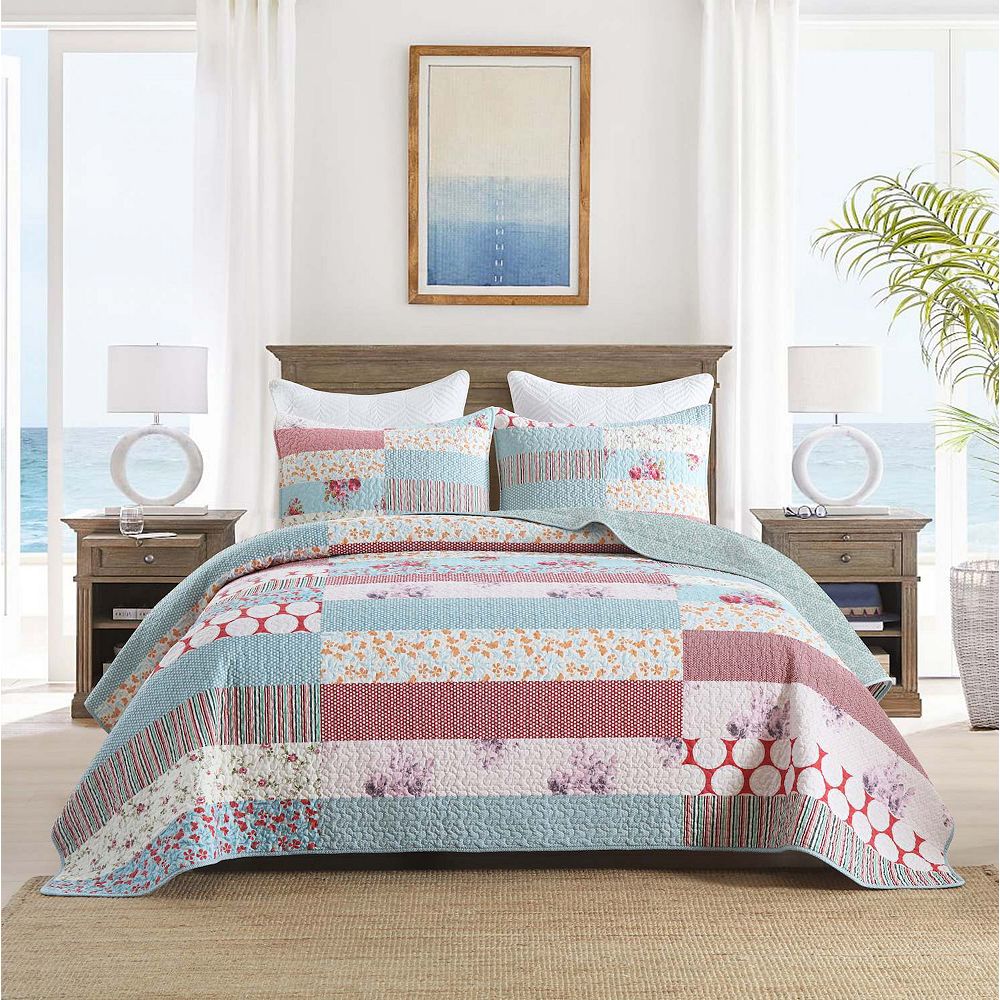 Marcielo 3 Pcs Printed Quilt Set Floral Patchwork Pattern Bedspread Set