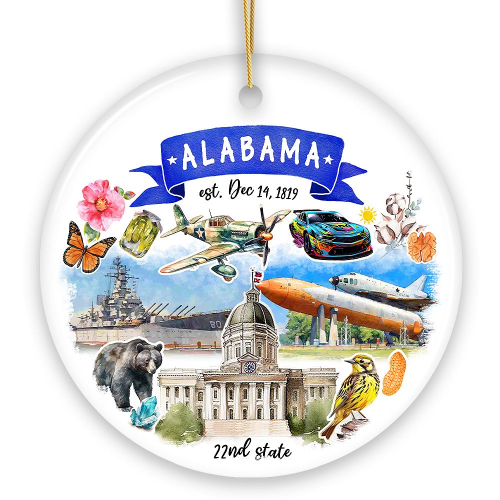 Artistic Alabama State Themes and Landmarks Christmas Ornament