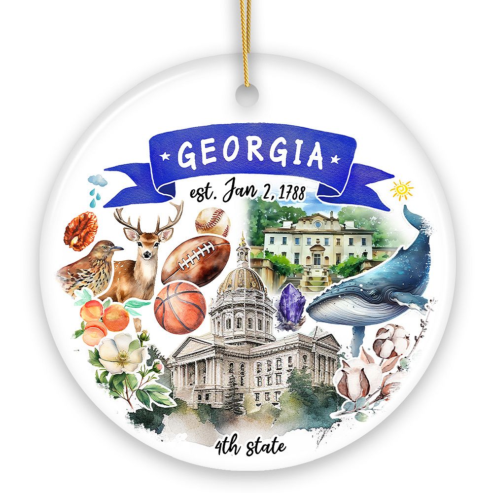 Artistic Georgia State Themes and Landmarks Christmas Ornament
