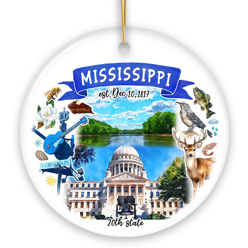Artistic Mississippi State Themes and Landmarks Christmas Ornament