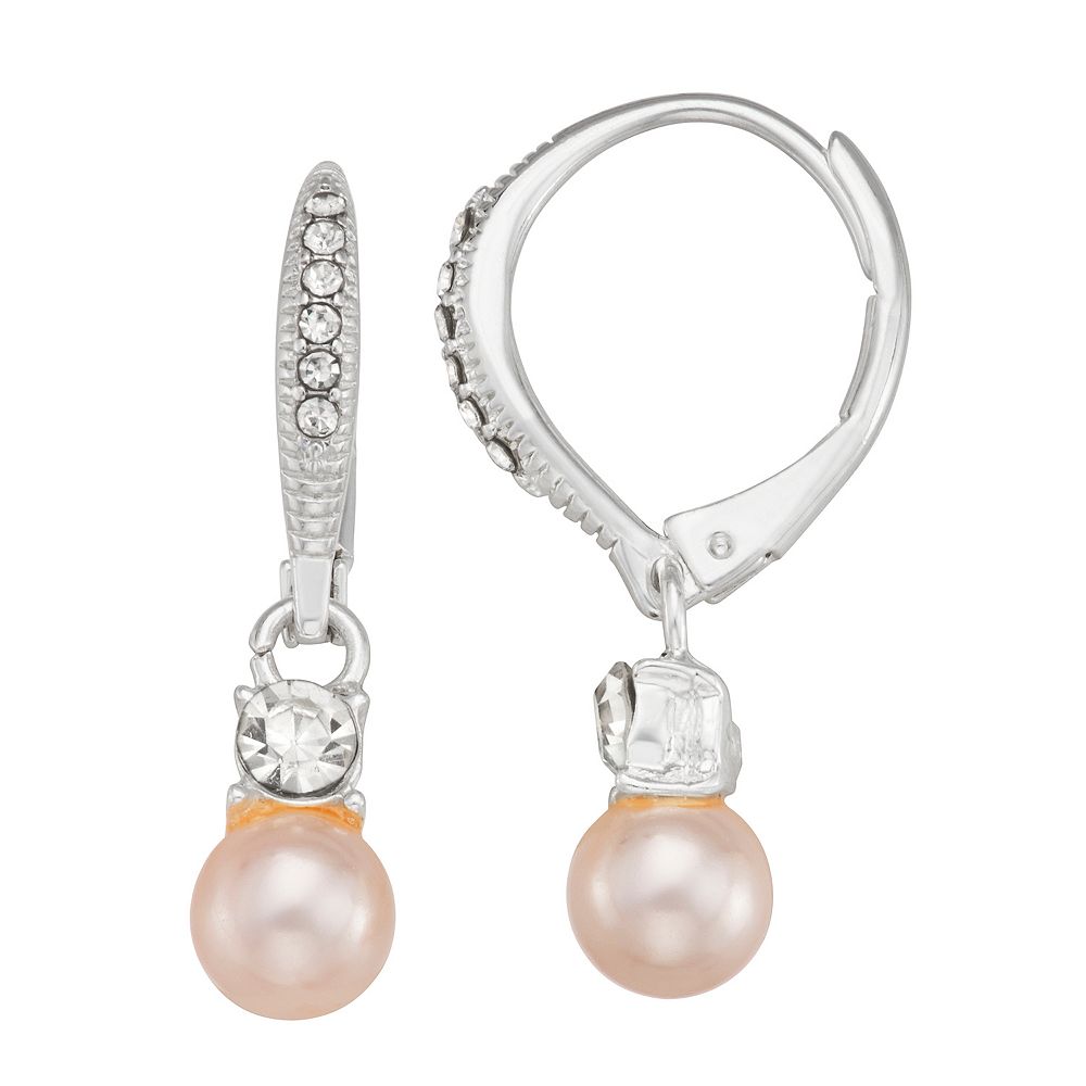 You're Invited... Sterling Silver Crystal Leverback Simulated Pearl Drop Earrings