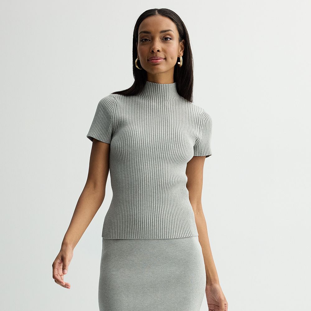 Women's Nine West Ribbed Mockneck Short Sleeve Sweater
