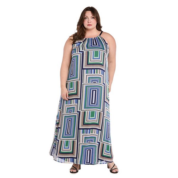 Plus Size R&M Richards Shirred Neckline Tie Back Maxi Dress