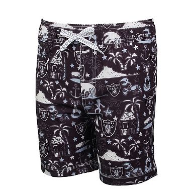 Youth Wes & Willy Black Las Vegas Raiders Luau Swim Trunks