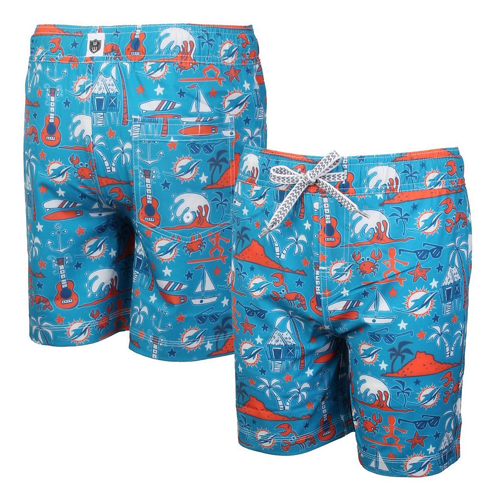 Youth Wes & Willy Aqua Miami Dolphins Luau Swim Trunks