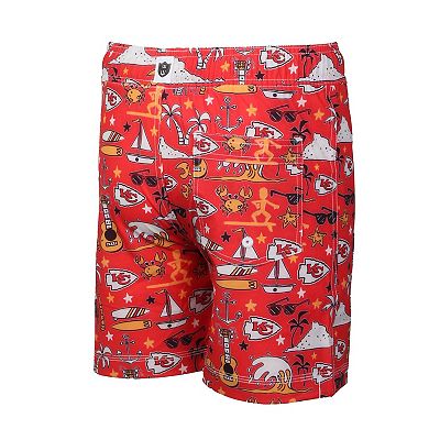 Youth Wes & Willy Red Kansas City Chiefs Luau Swim Trunks