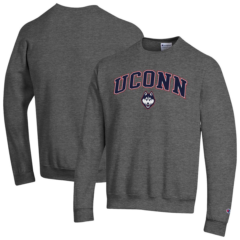 Men's Champion® Heather Charcoal UConn Huskies Arch Over Logo Pullover ...