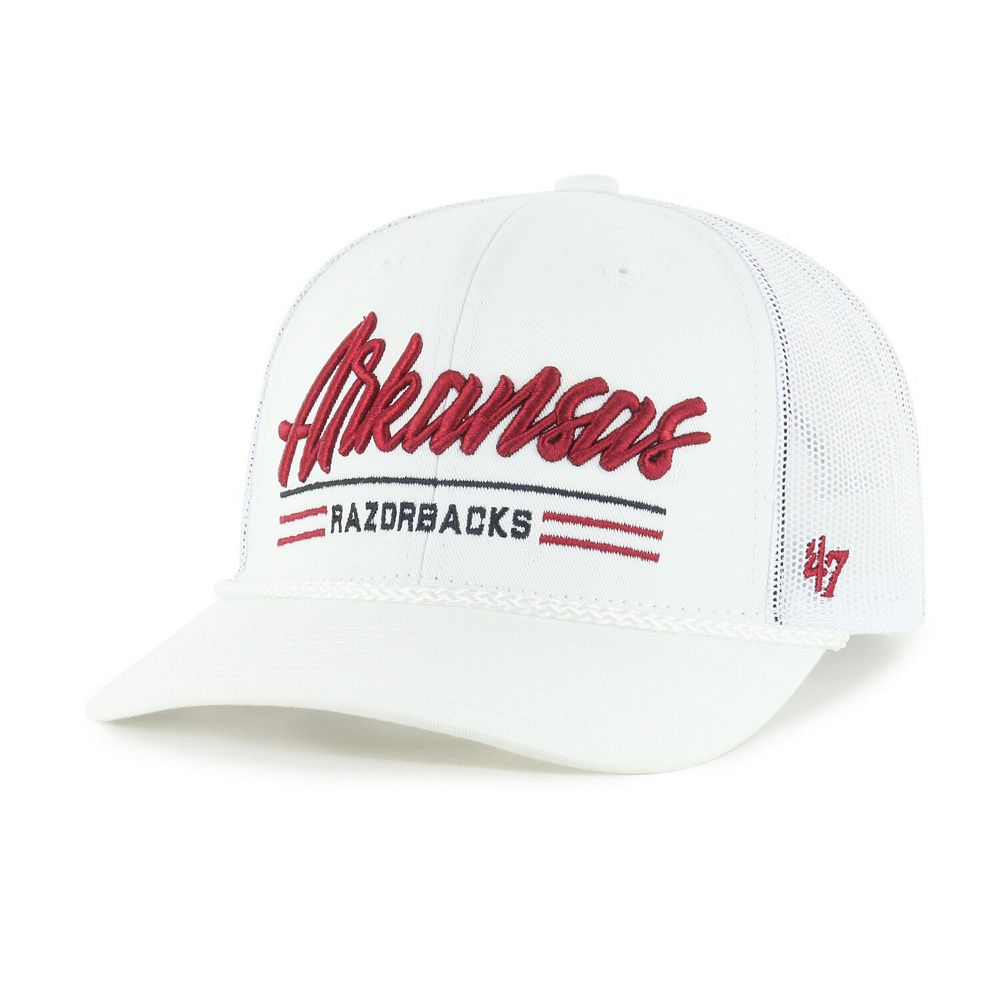 Men's '47 White Arkansas Razorbacks Garner Rope Trucker Adjustable Hat