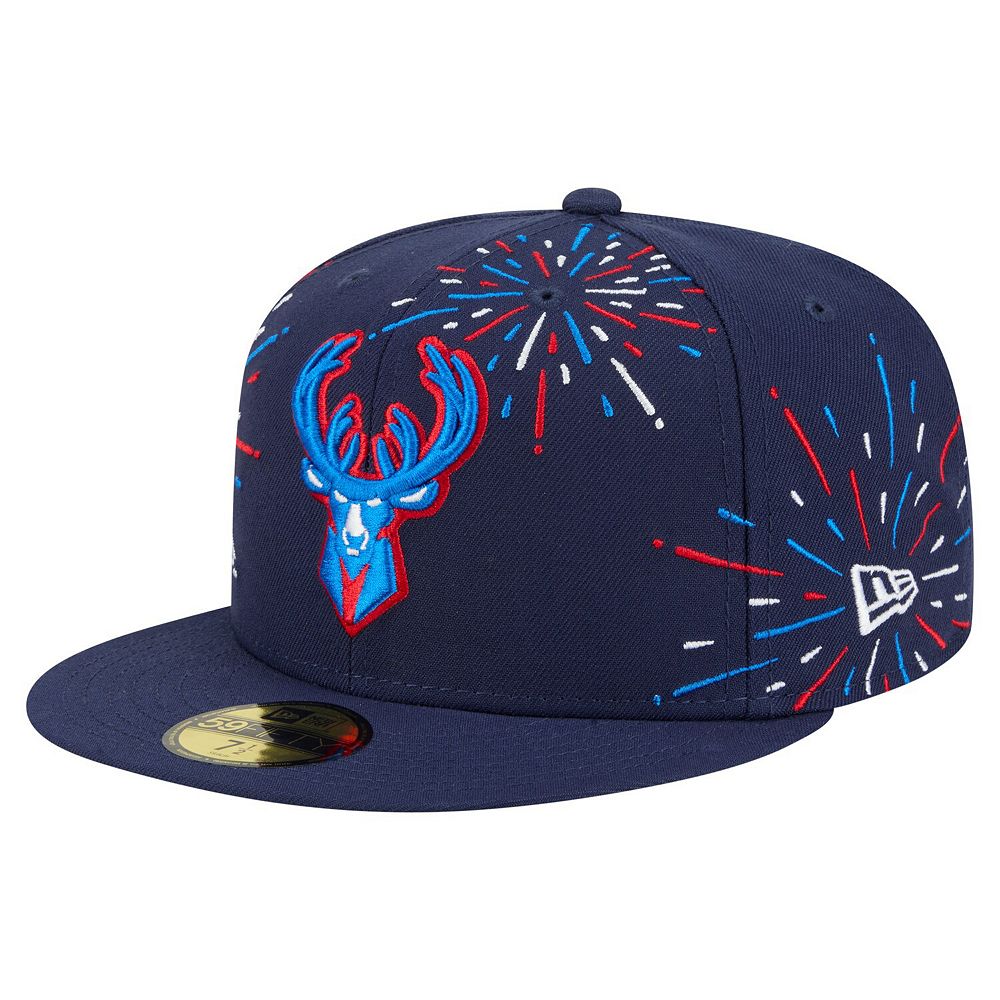 Men's New Era Navy Milwaukee Bucks Americana Fireworks 59FIFTY Fitted Hat