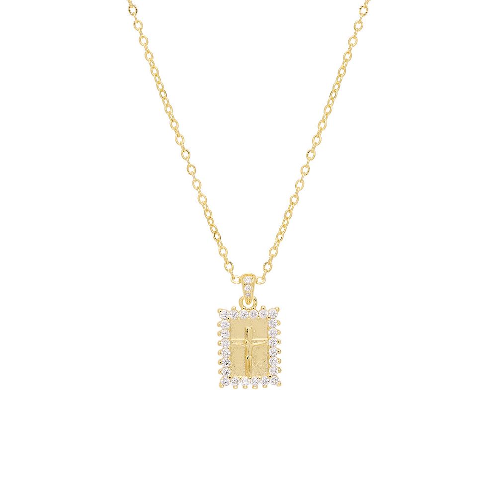 Athra NJ Inc 14k Gold Flash Plated Cubic Zirconia Square Cross Cable ...