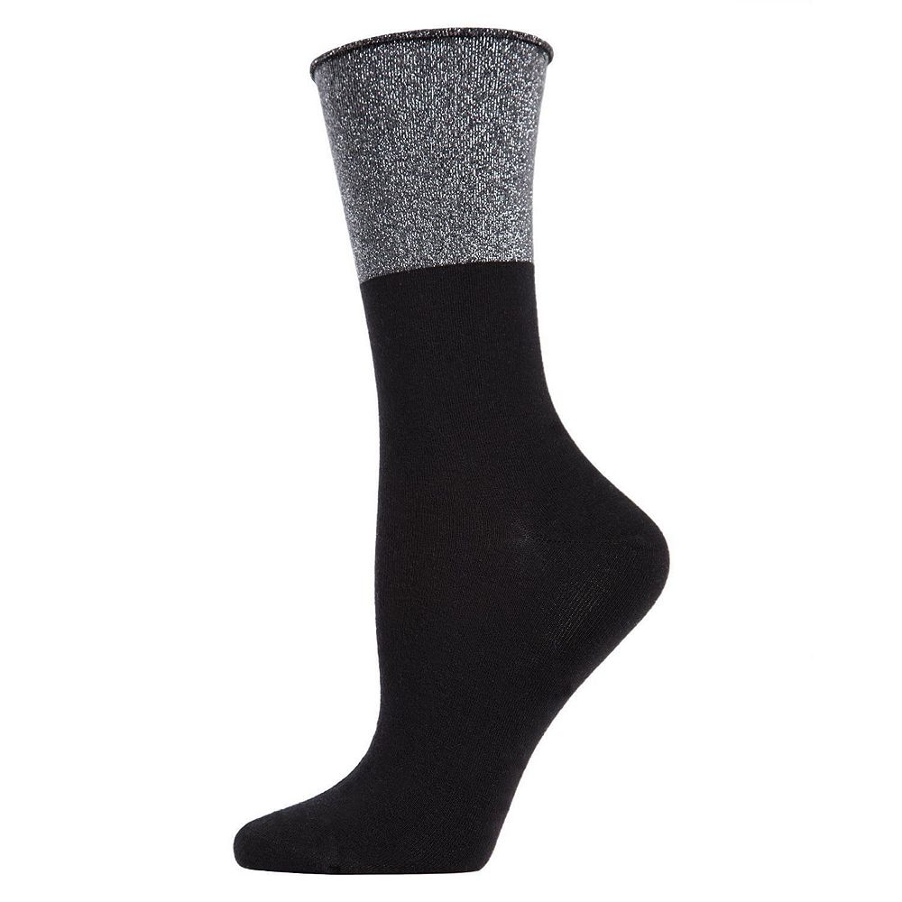 Women's Totally Awesome Metallic Cuff Cotton Blend Crew Sock