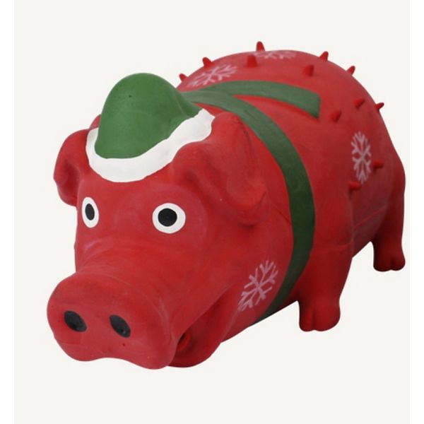 Multipet 8.25" Latex Grunting Holiday Pig Dog Toy