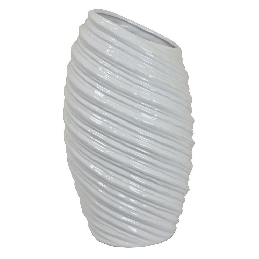 Avery Tall Modern Vase, Angled Spiral Design, Ceramic