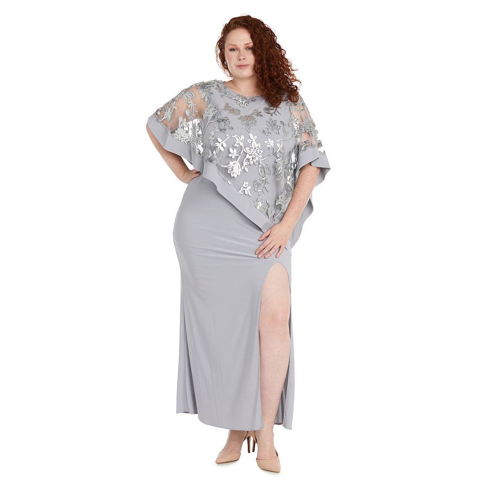 Plus Size R&M Richards Embroidered Sequin Lace Poncho Over Jersey ...