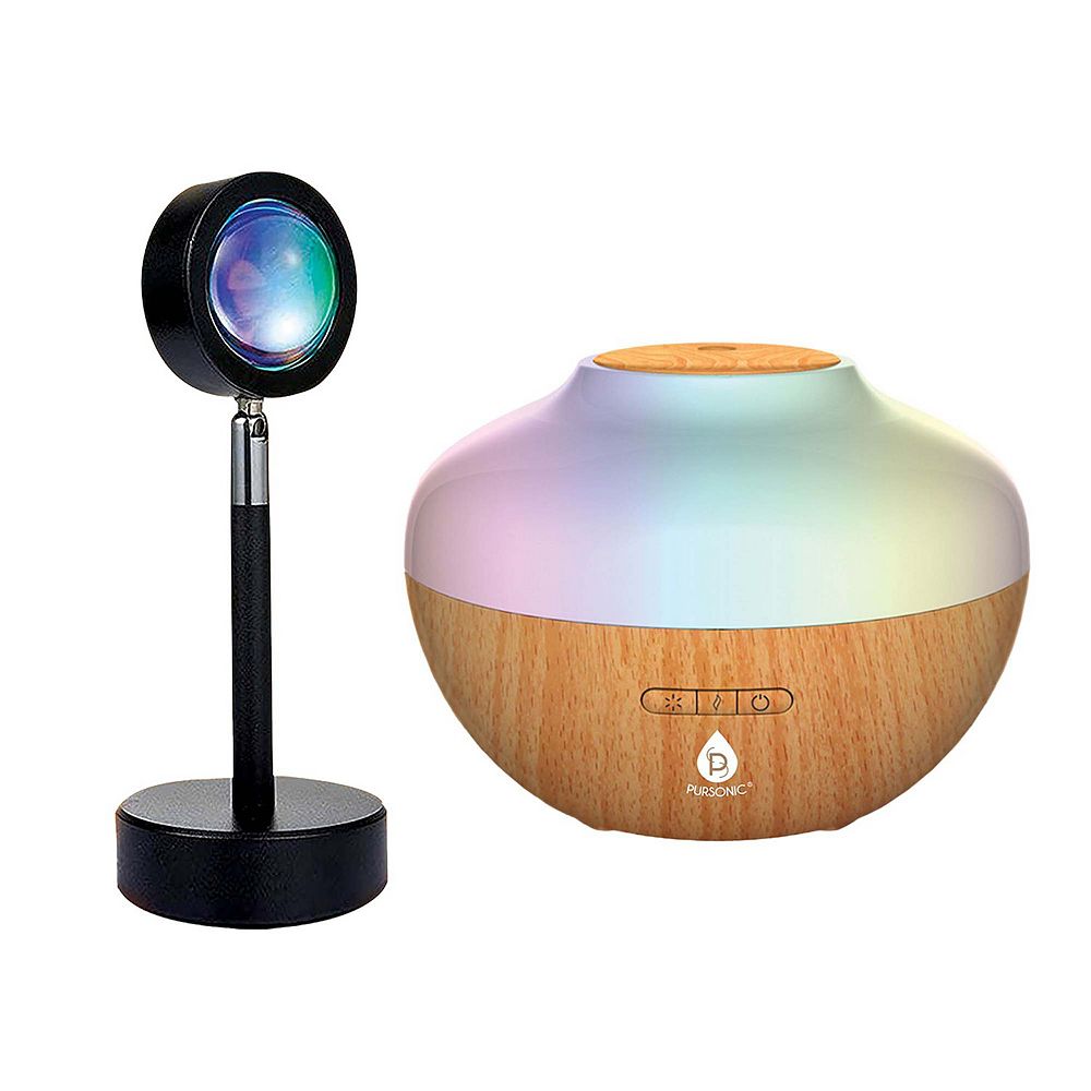 Pursonic Sunset Projector Table Lamp & Essential Oil Aroma Diffuser Bundle