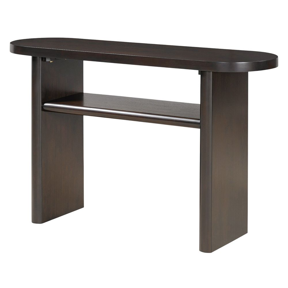 47.80 Inch Modern Oval Console Table with Lower Shelf and Dark Wood Finish
