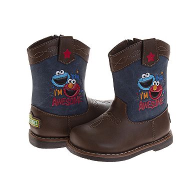 Sesame Street Elmo & Cookie Monster Side Zip Kids Cowboy Boots