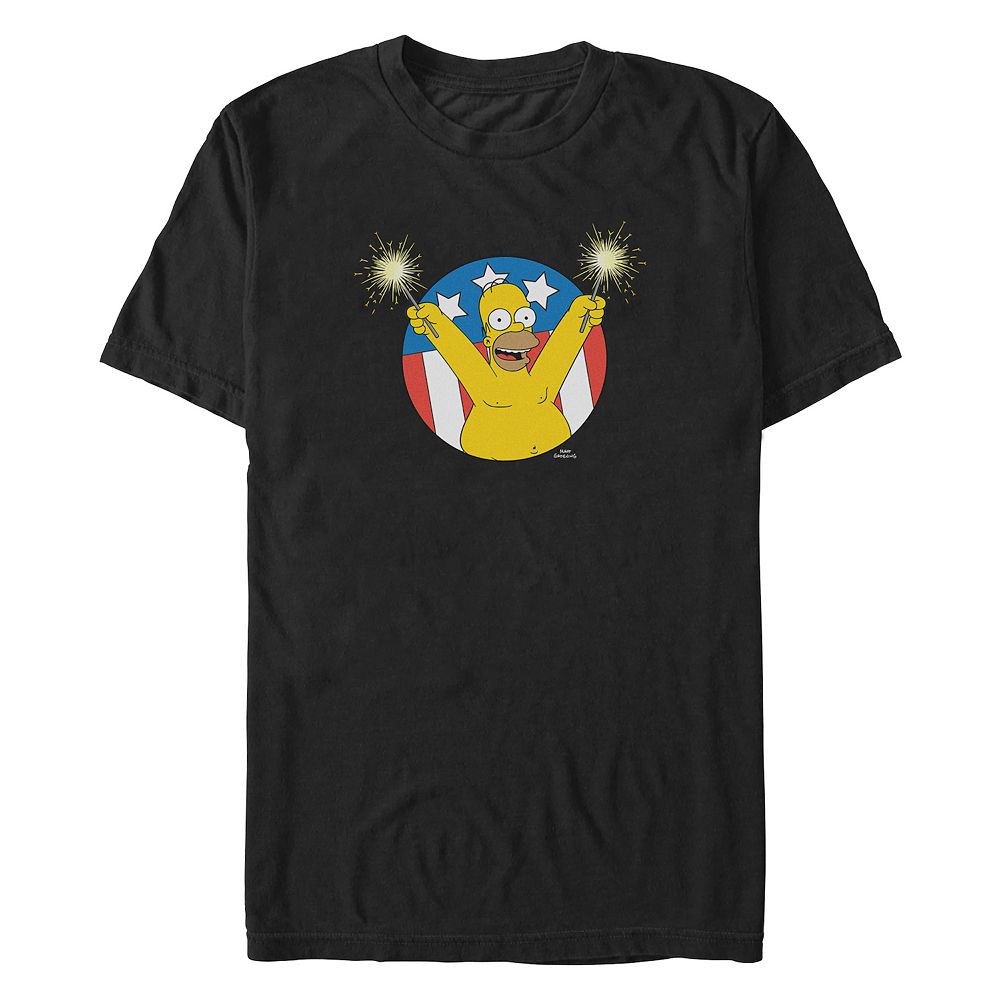 Big & Tall The Simpsons Homer Holding Sparklers Americana Graphic Tee
