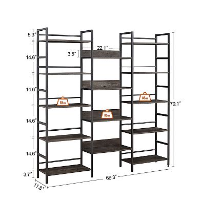 69.30 Inch Industrial 3-Piece Bookshelf Set with Open Shelves and Metal ...