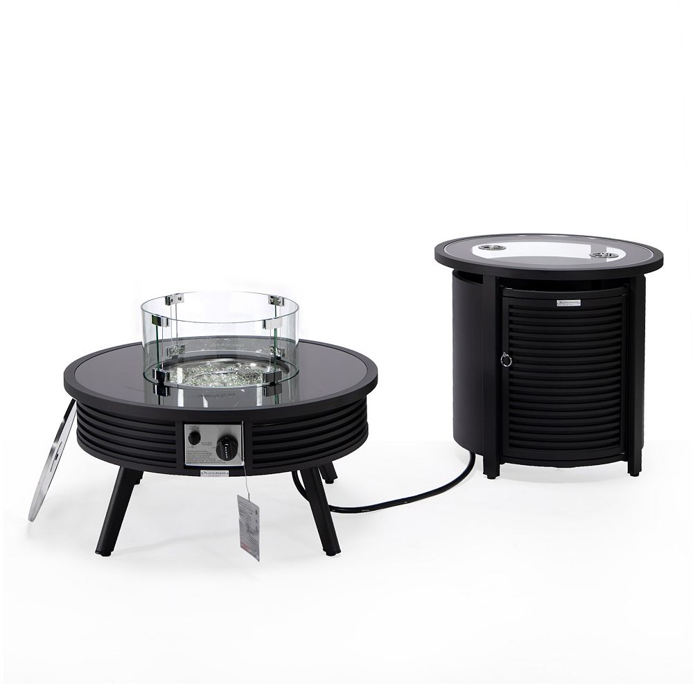 Leisuremod Walbrooke Patio Round Fire Pit And Tank Holder With Slats Design