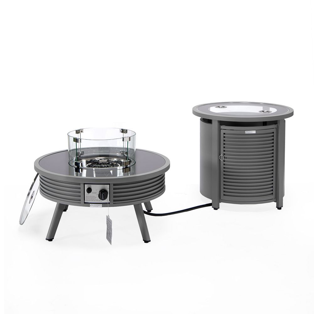 Leisuremod Walbrooke Patio Round Fire Pit And Tank Holder With Slats Design