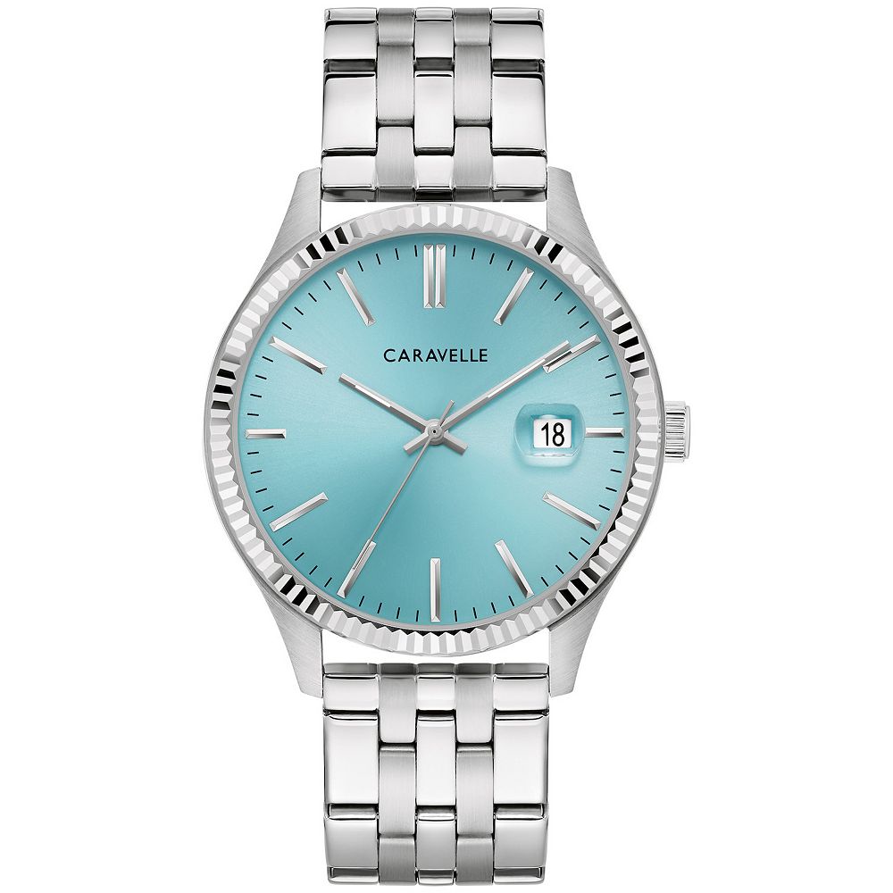 Caravelle Men's Stainless Light Blue Dial Bracelet Watch - 43B174