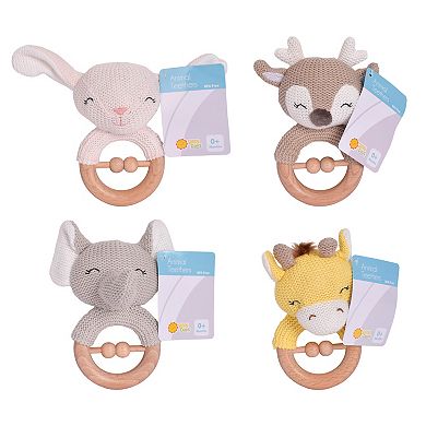 Sunny Days Entertainment Plush Animal Teether Rattle with Wooden Ring ...
