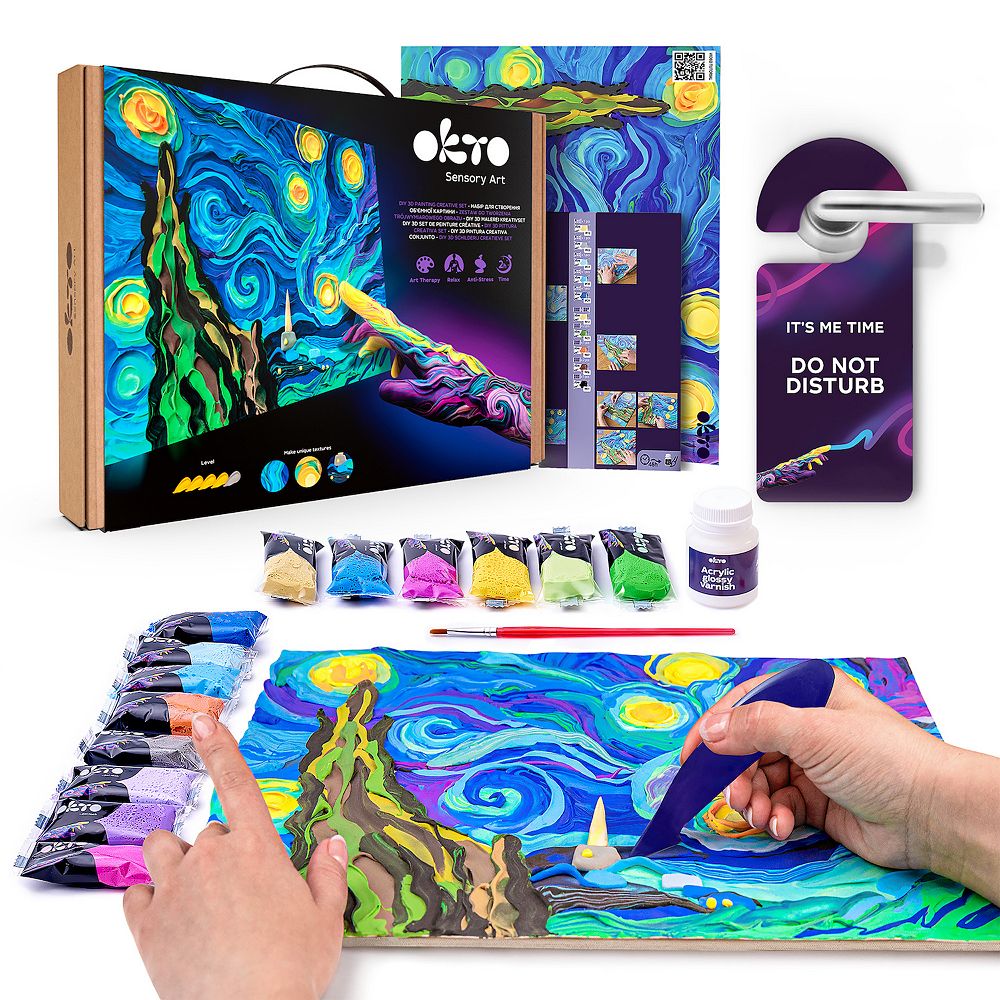 OKTO Air Dry Clay 3D Painting Kit - Starry Night DIY Famous Art Canvas Kit