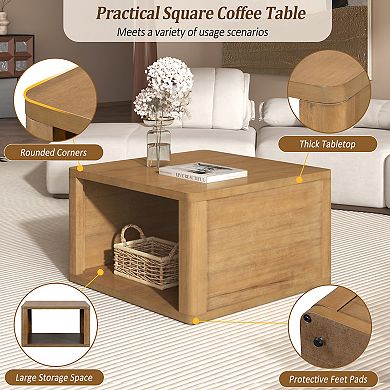 Merax Square Coffee Table for Living Room in Natural Farmhouse Coffee Table