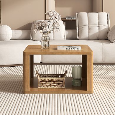 Merax Square Coffee Table for Living Room in Natural Farmhouse Coffee Table