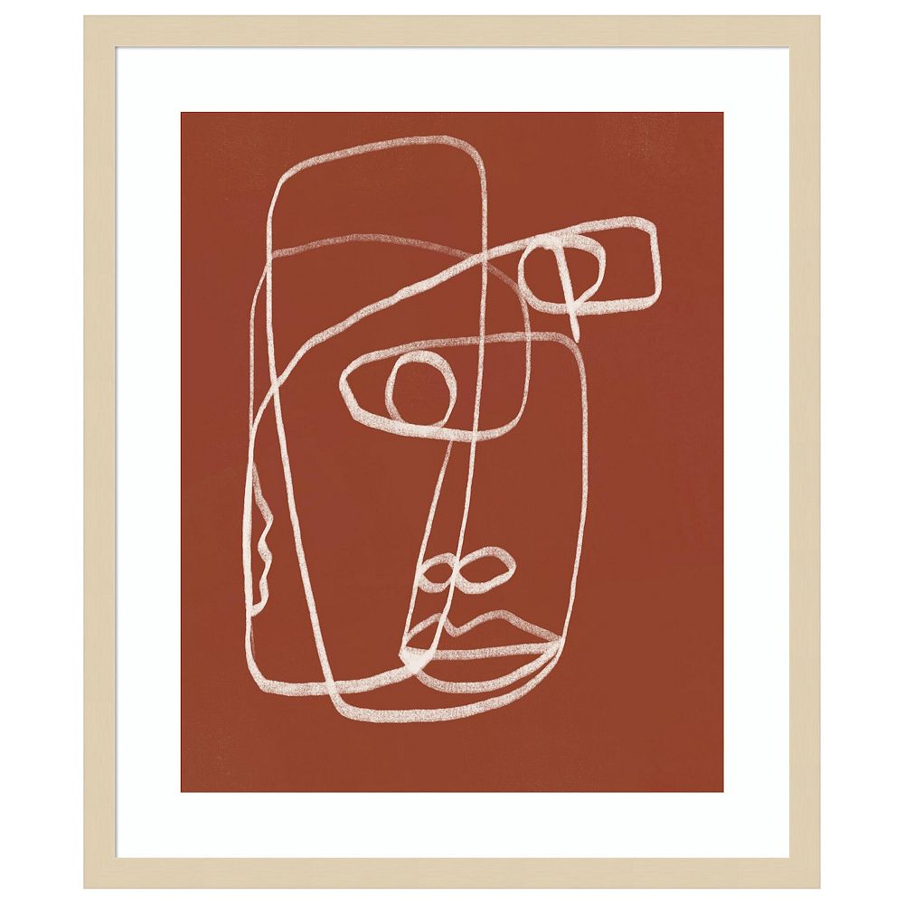 Line Art Abstract Portrait Terracotta 02 by Little Dean Wood Framed ...