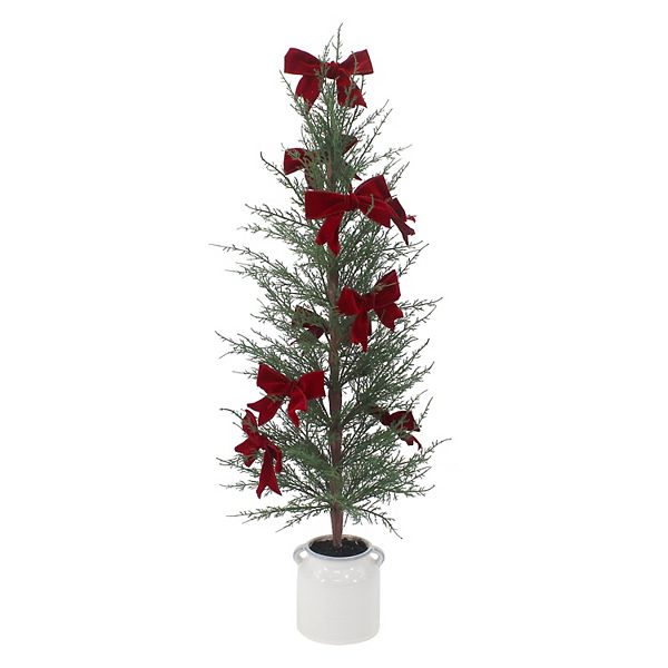 St. Nicholas Square® 36-Inch Artificial Pine Tree with Bows in White ...